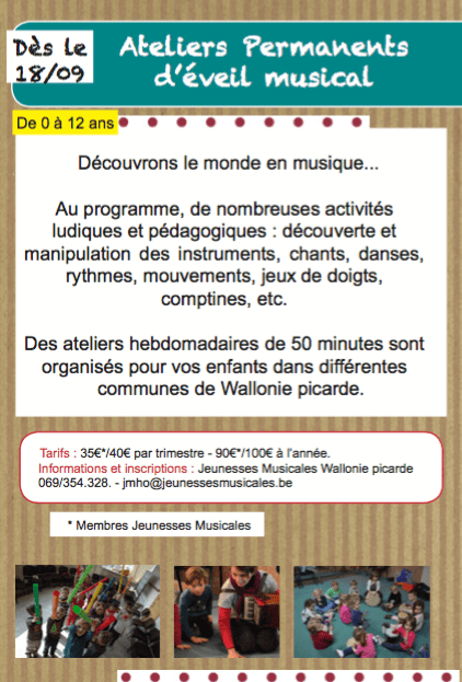 Ateliers – Jeunesses Musicales Wallonie Picarde